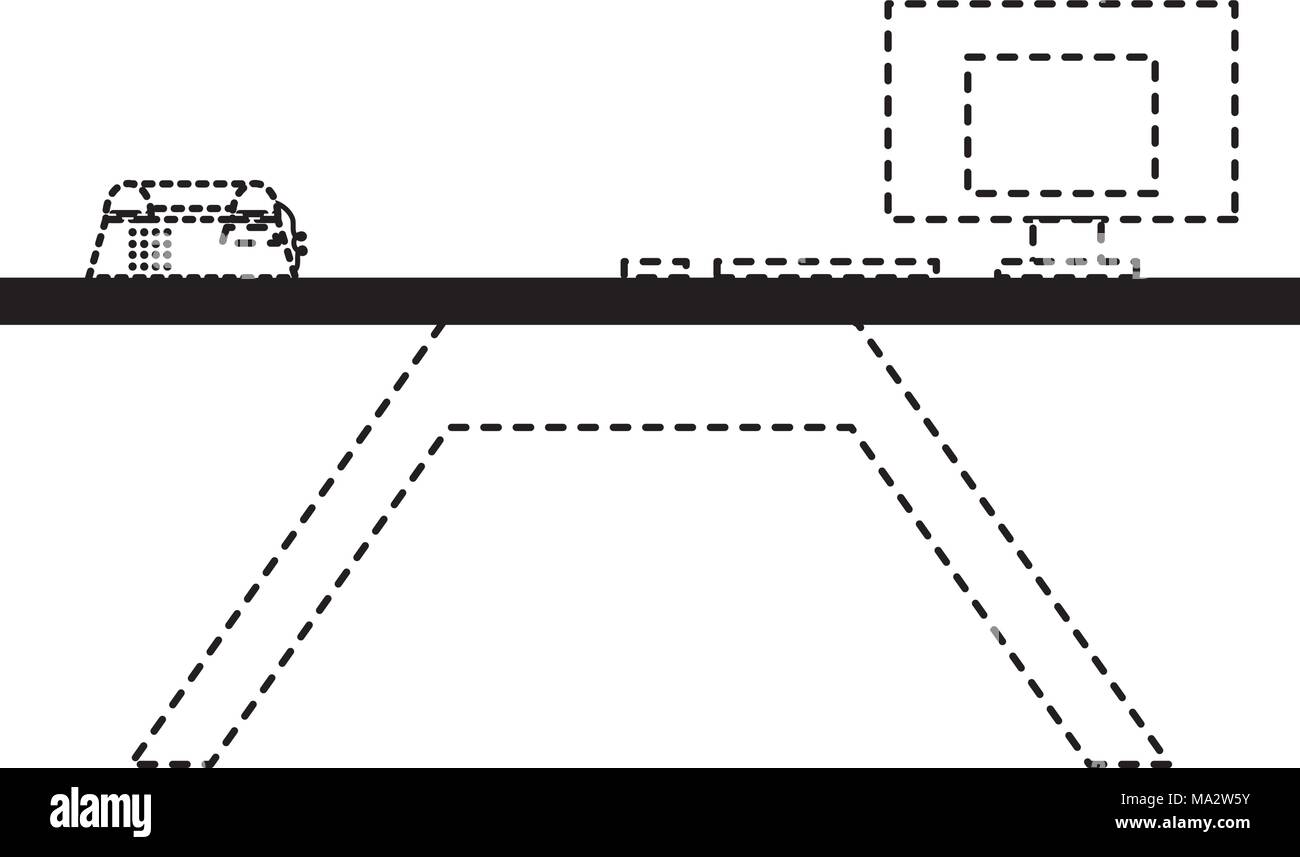 Office desk with computer and telephone over white background, vector ...