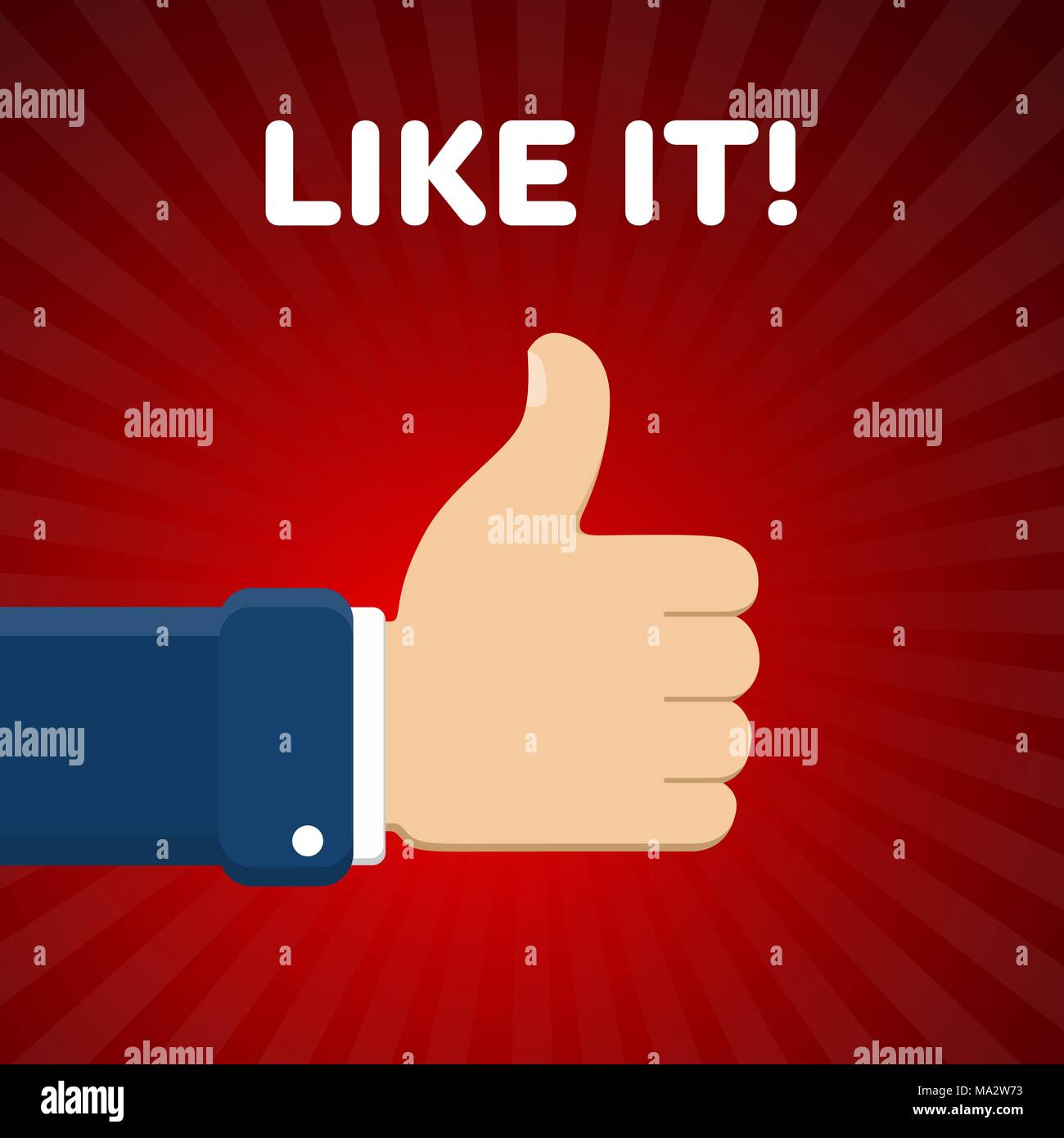 Finger up vector illustration with "Like it" text on red radial ...