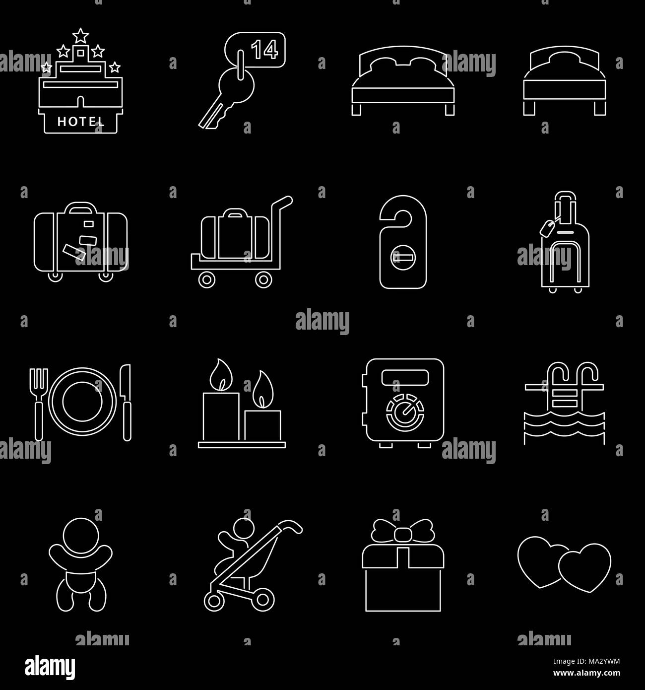 Hotel icon set simple flat style vector illustration. Hotel icons Stock ...