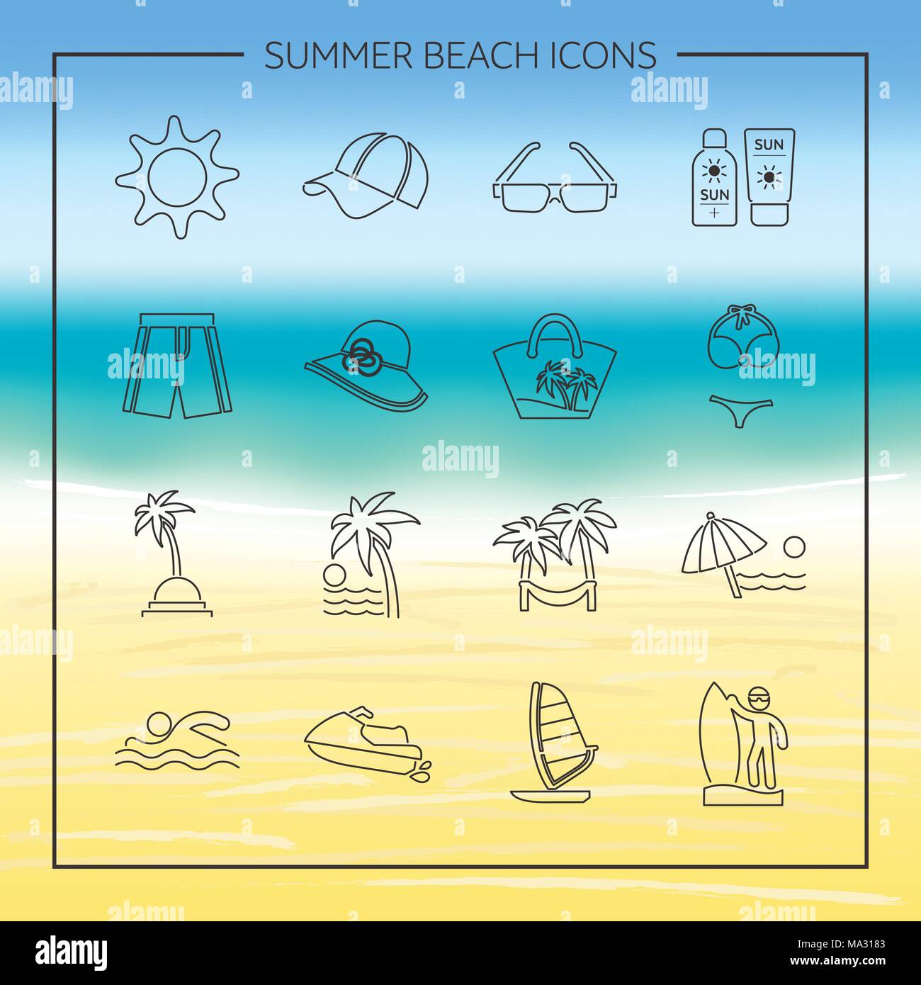 Beach summer icon set. Travel, tourism and vacation icon vector ...