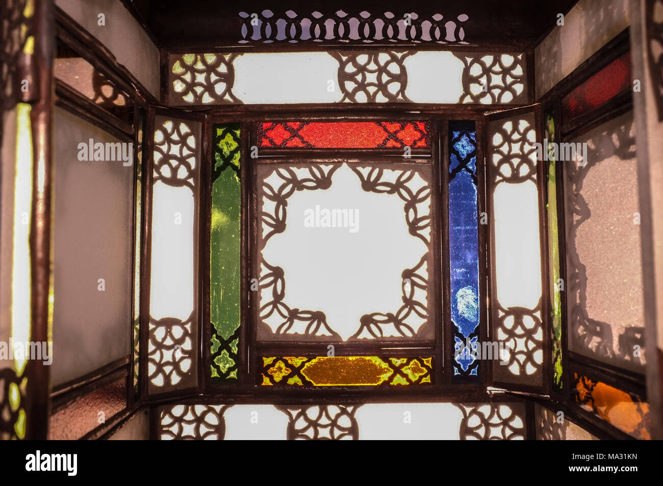 Colorful arabian lamp of metal and glass with star motive. Interior ...