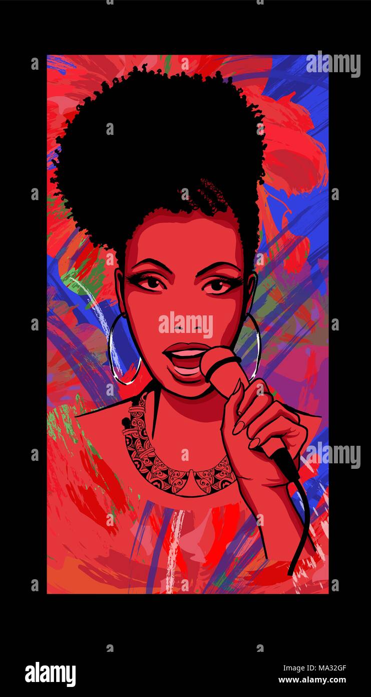 Afro-american jazz singer on wallpaper - vector illustration Stock ...