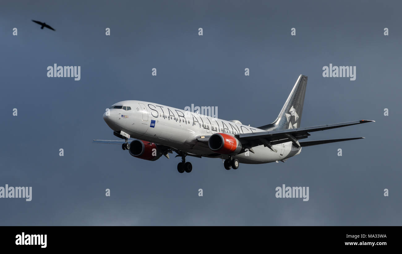 Heathrow Airport, London, England on March 7 2018. Scandinavian ...