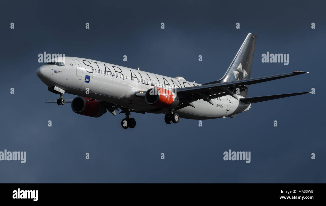 Heathrow Airport, London, England on March 7 2018. Scandinavian ...