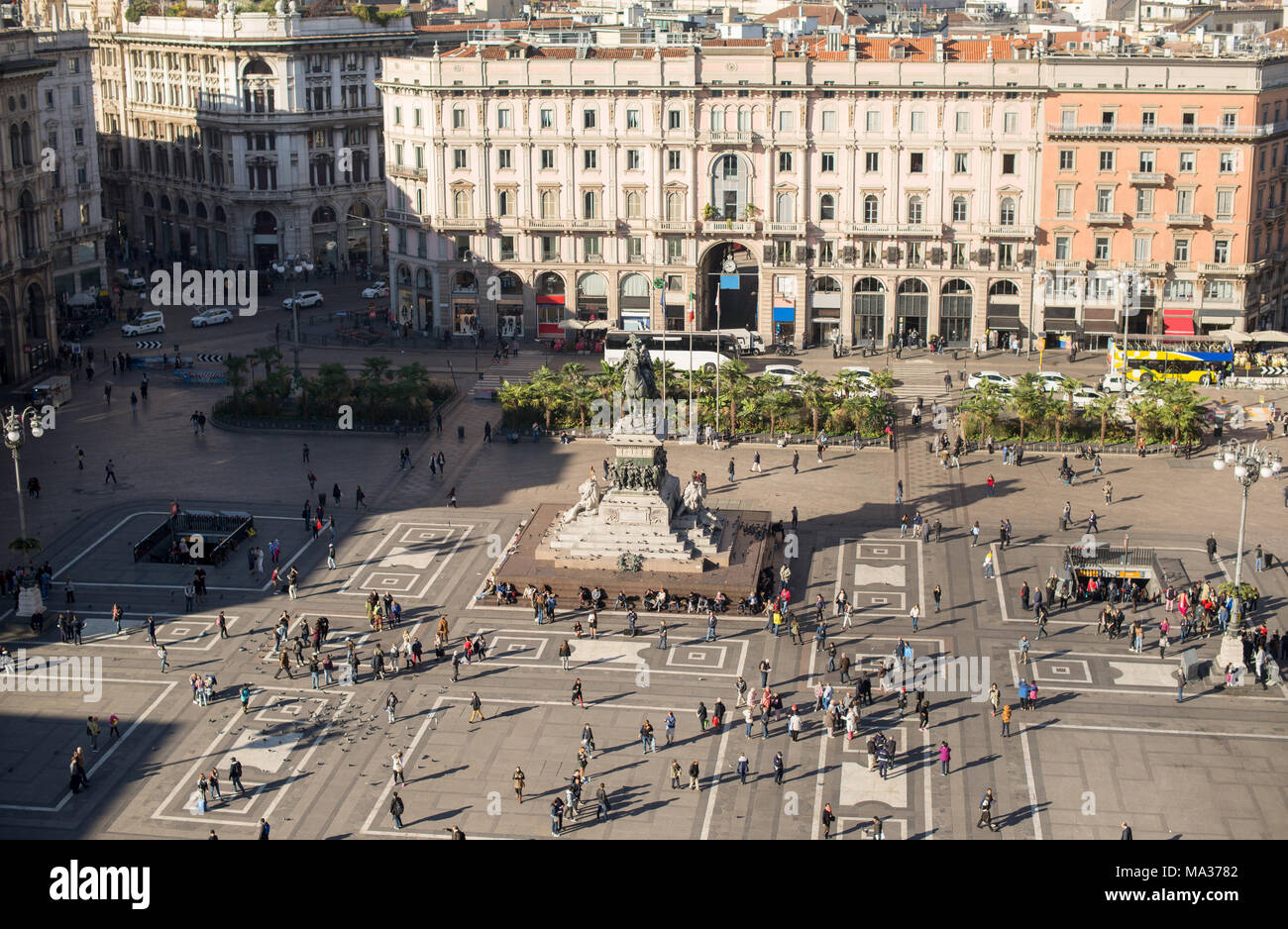 Aerial view of square from roof of famous Cathedral Duomo di Milano on ...