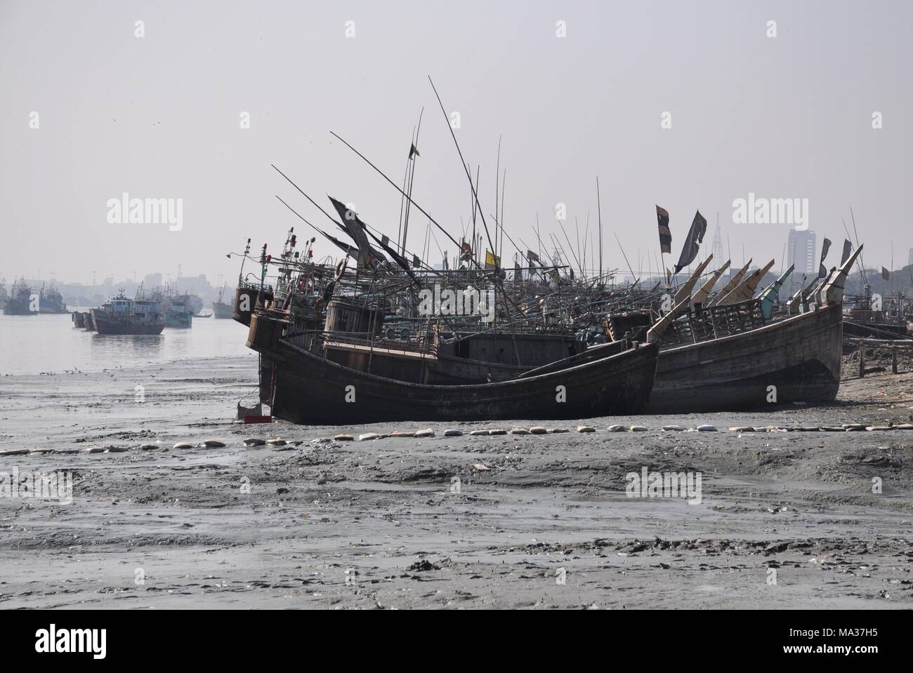 Wooden ships on river Karnaphuli on 15.01.2015 in Chittagong ...