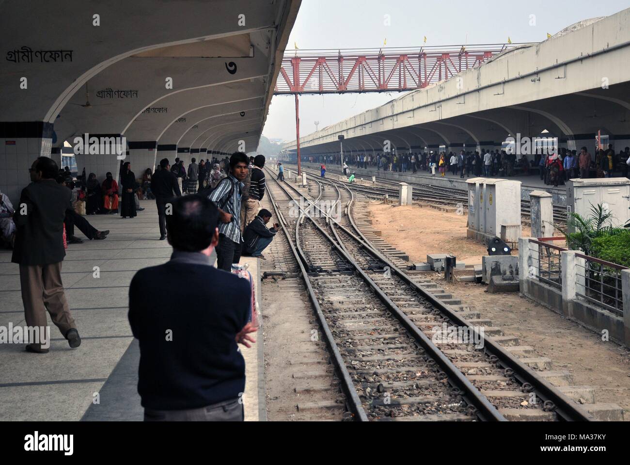 Railway station Kamlapur with two gauge tracks on 08.01.2015 in Dhaka ...