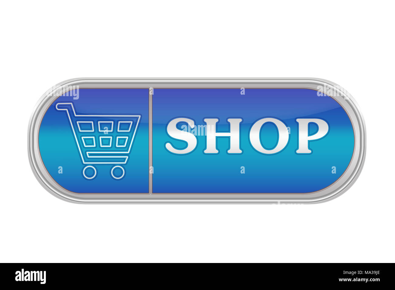 Oblong volume button of blue color with the icon and the inscription ...