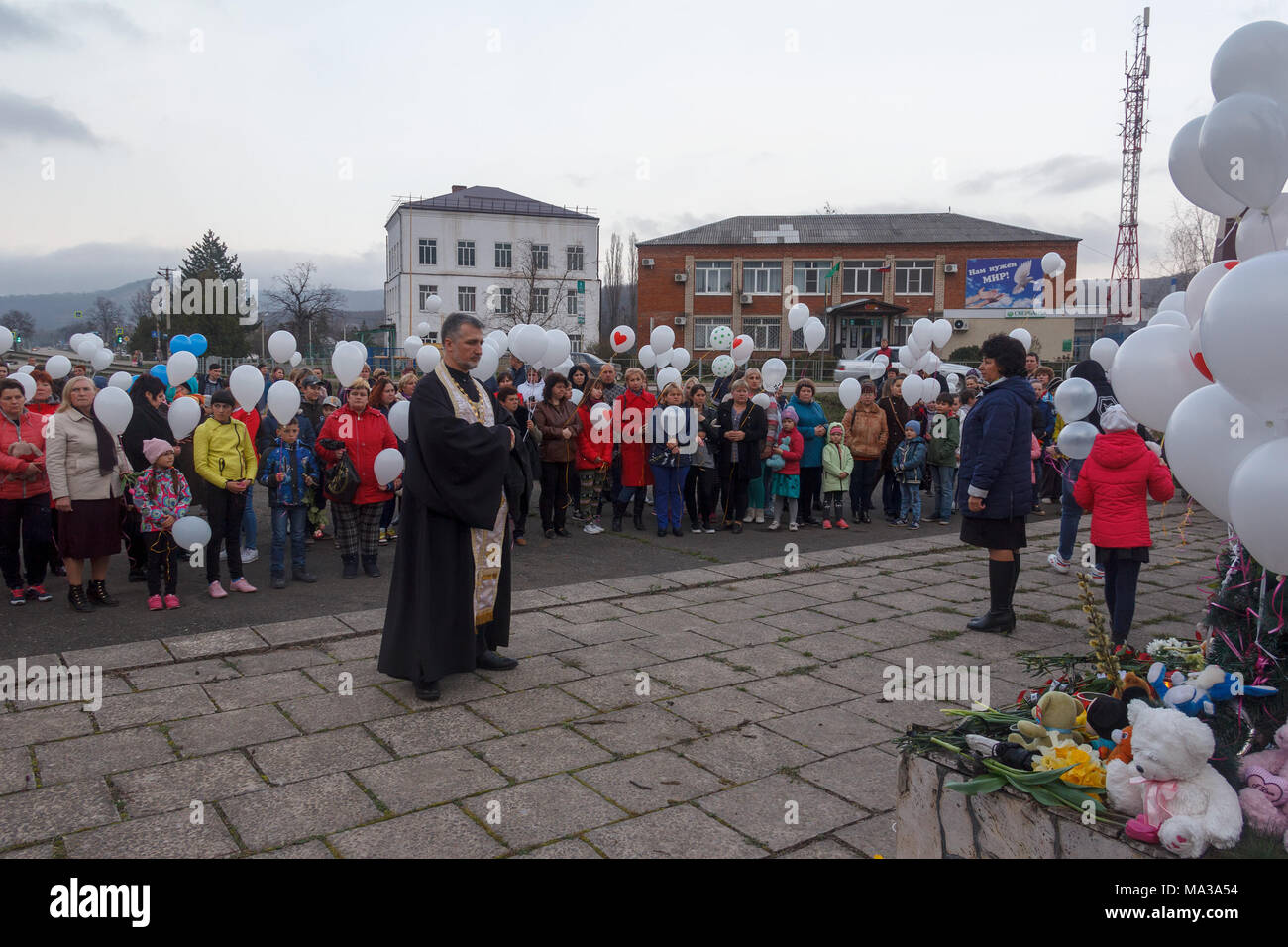 Adygea, Russia - March 28, 2018: Orthodox priest and people with white ...