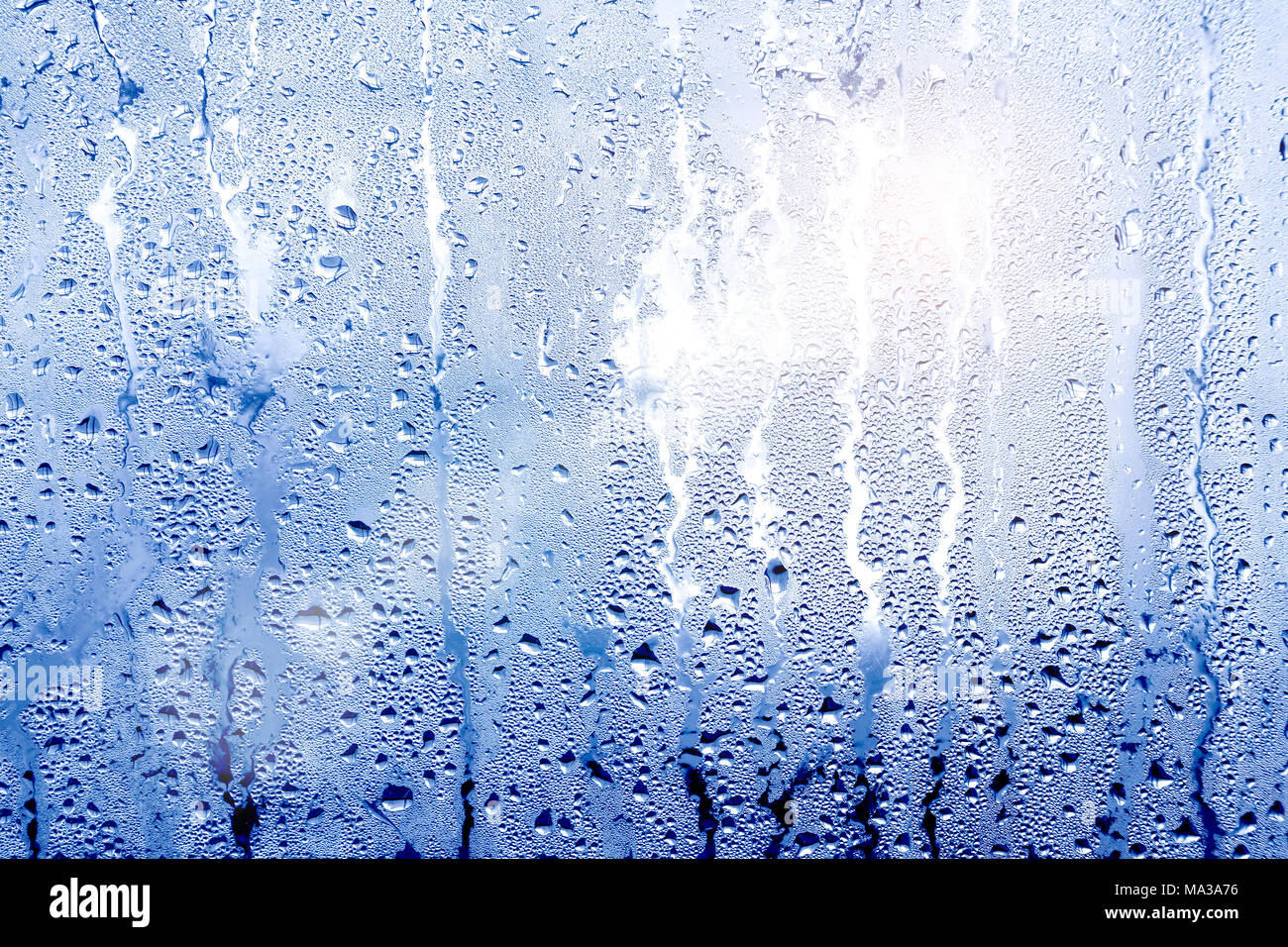 texture background wet drops of water dew on misted glass mist Stock ...