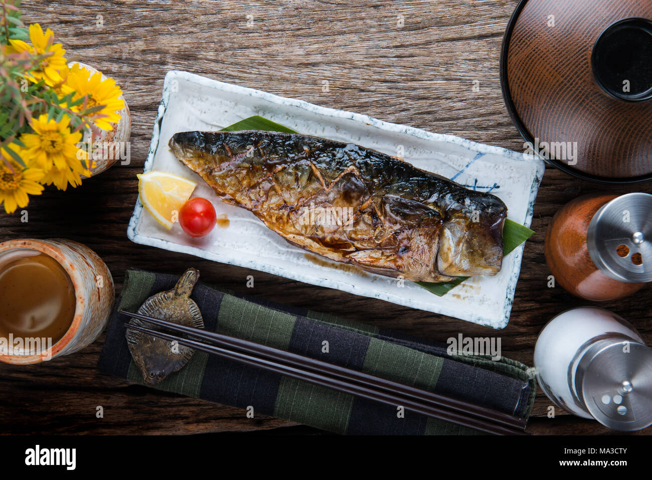 Saba yaki or mackerel fish grill with teriyaki sauce in Japanese style ...