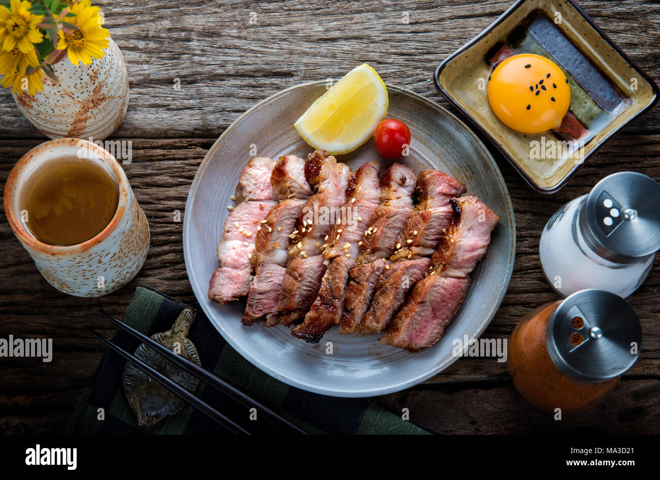 Pork grill or Buta Yaki in Japanese Pork cooking style slice cut to ...