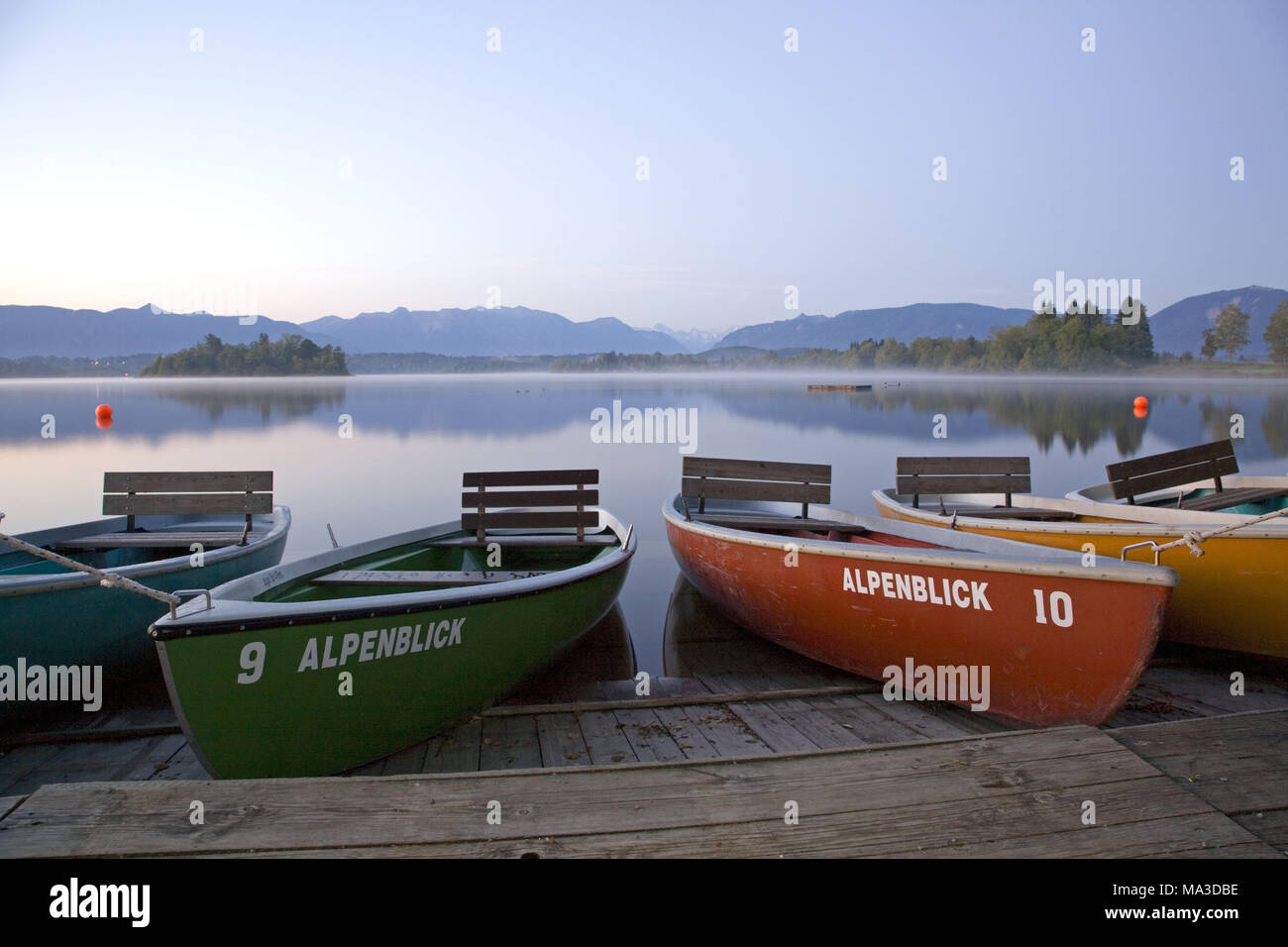 Boats in the Staffelsee, Uffing, Upper Bavaria, Bavaria, Germany Stock ...