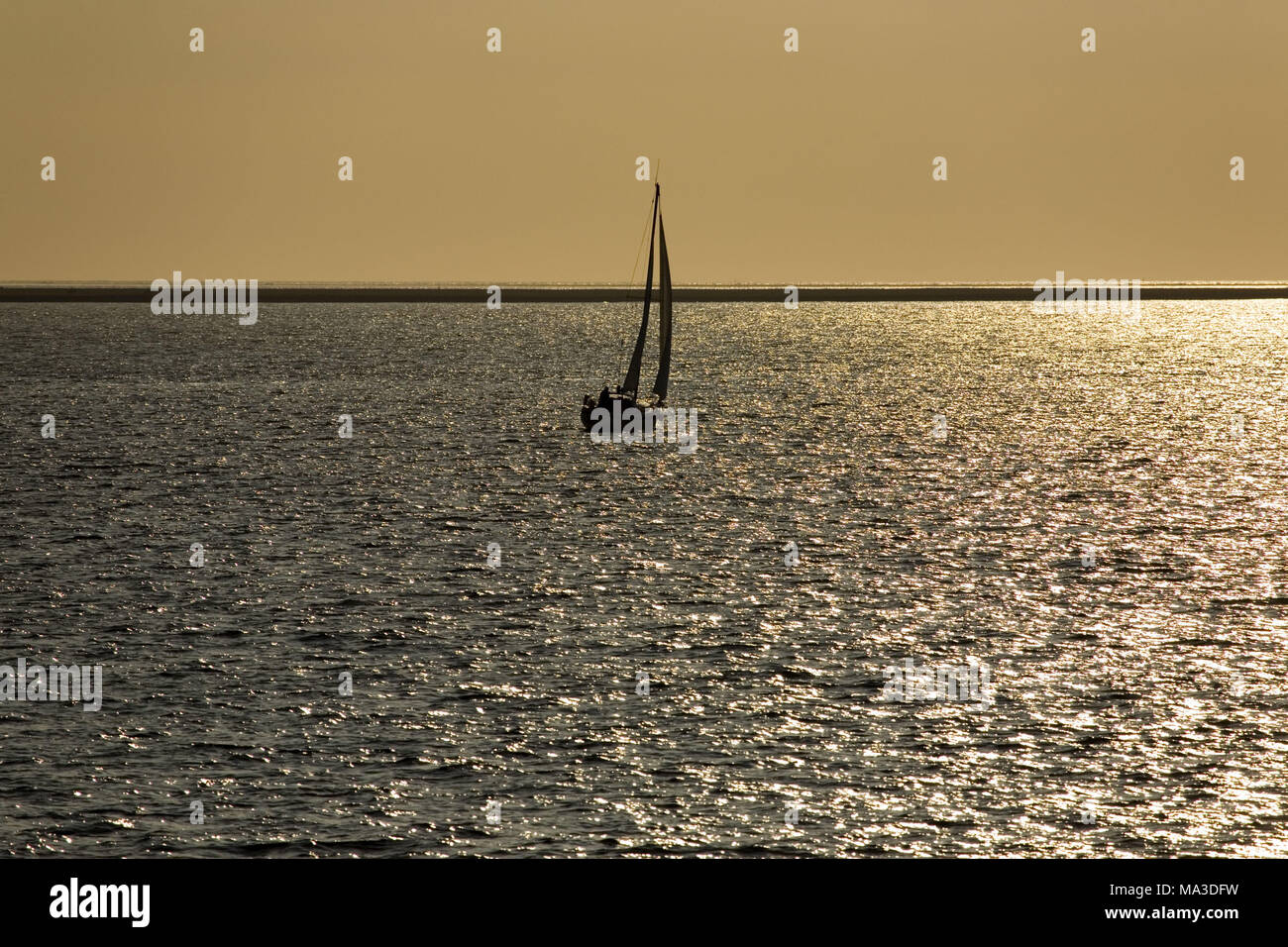 Sailing boat on the North Sea, Hallig Hooge, German island, North Sea ...