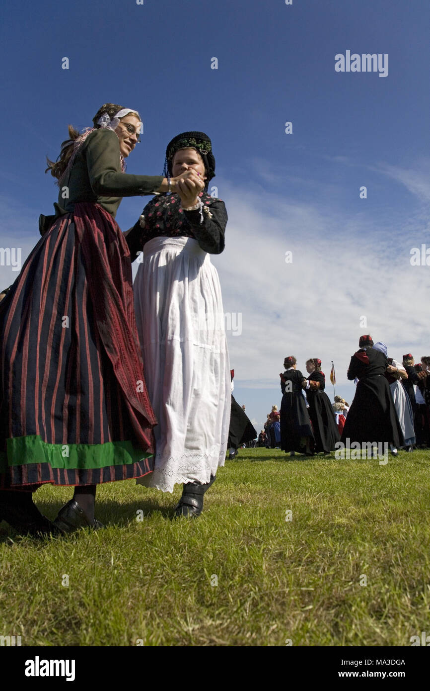 Big festival with traditional costumes on the Hanswarft, Hallig Hooge ...