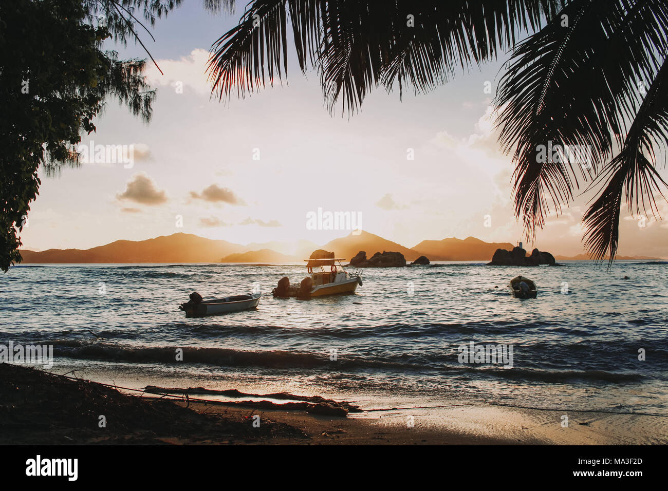 Beach, sea view, boats Stock Photo - Alamy