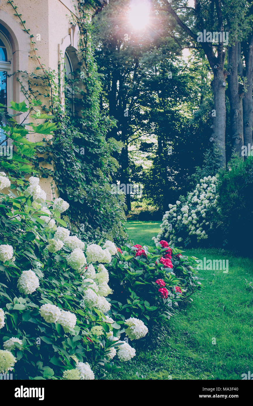 Villa, garden, flowers Stock Photo - Alamy