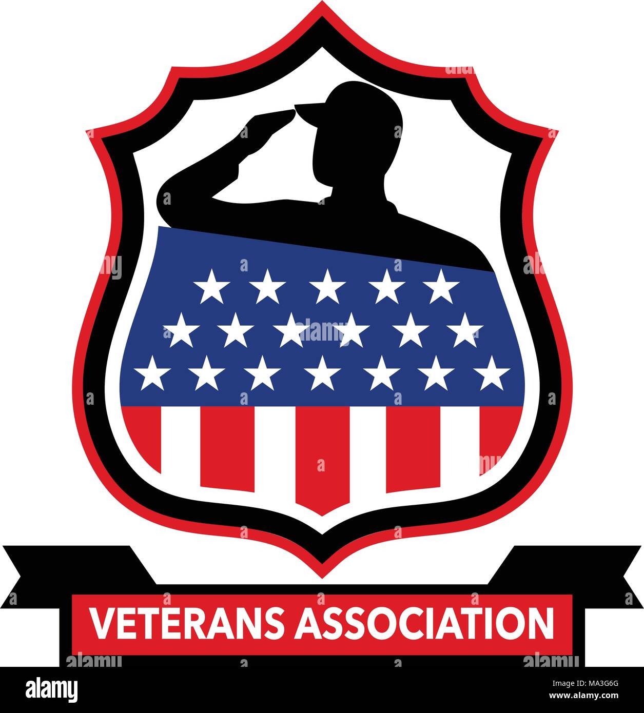 Icon retro style illustration of an American veteran soldier saluting ...