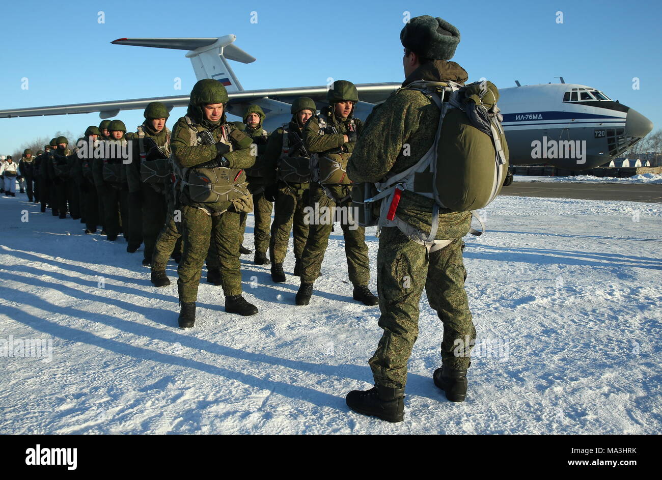 Russian Paratroopers March During Paratroopers High Resolution Stock ...