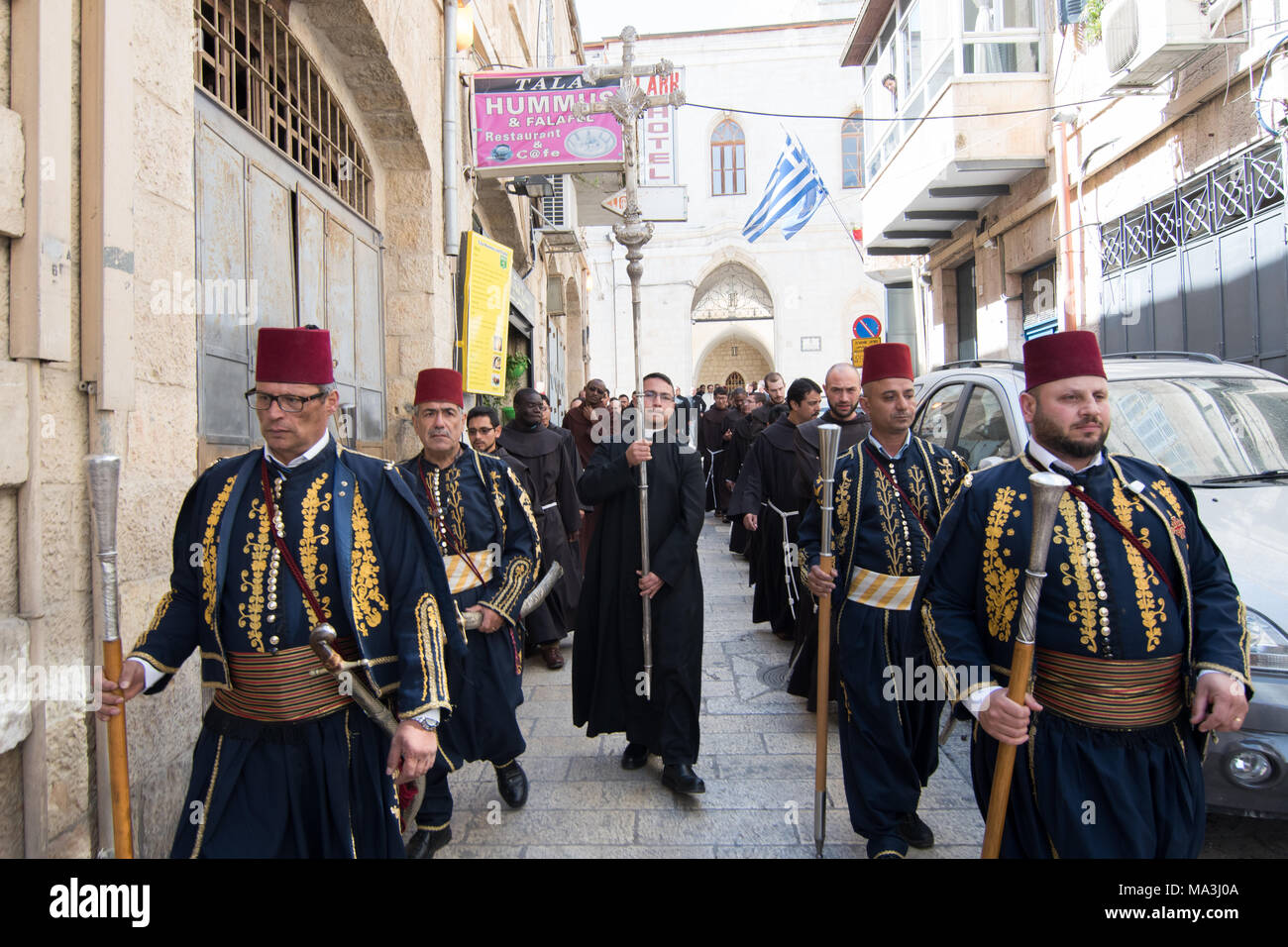 Jerusalem, Israel. 29th March, 2018. Four men dressed with the ...