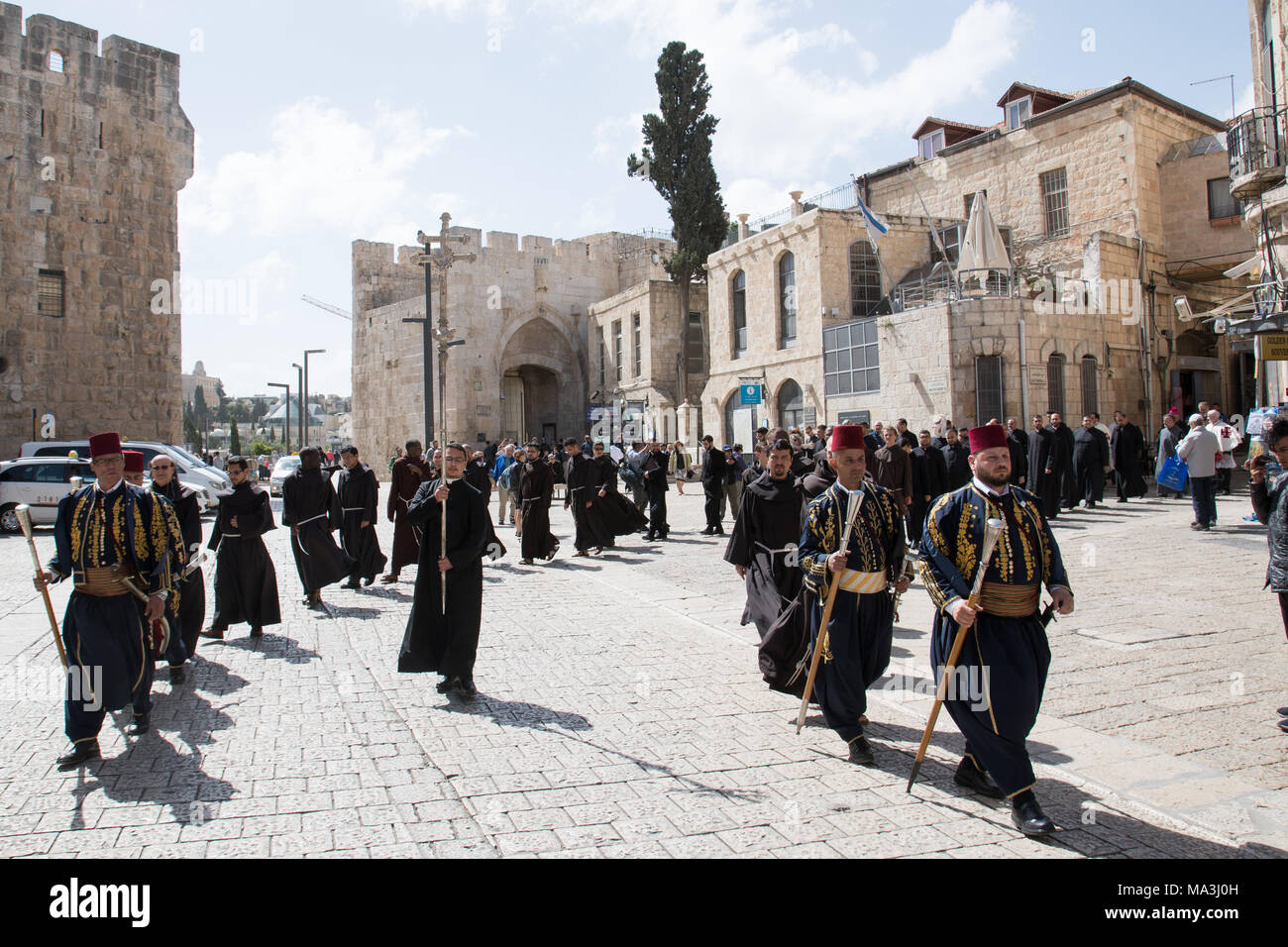 Jerusalem, Israel. 29th March, 2018. Four men dressed with the ...
