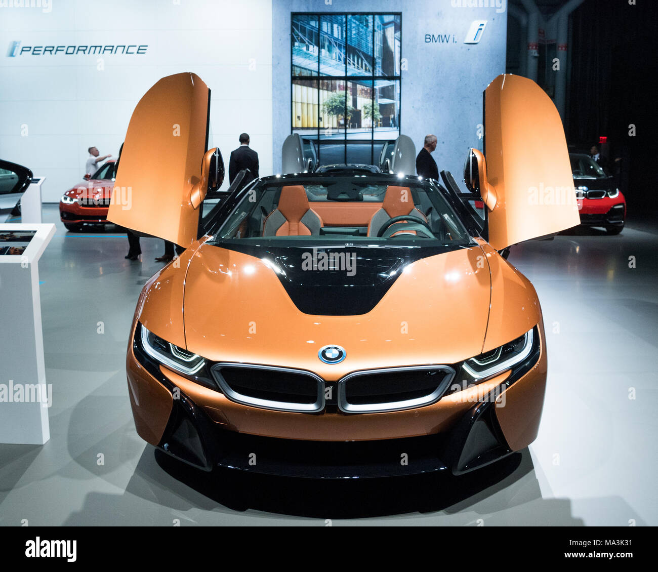 The BMW i8 at the New York International Auto Show in New York City ...