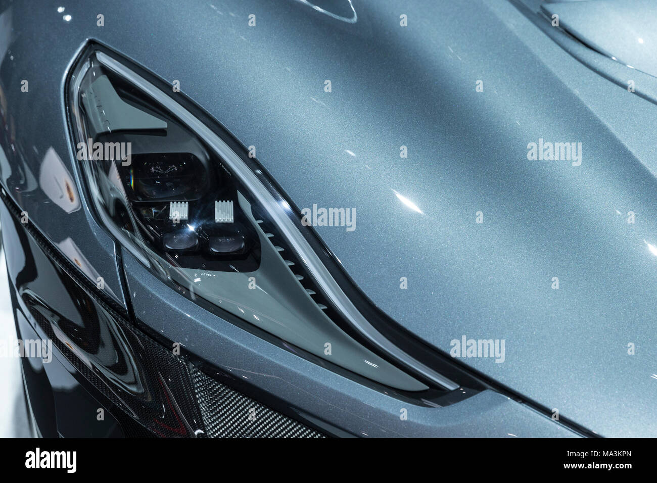 New York, NY - March 29, 2018: Rimac c two concept hyper car on display ...