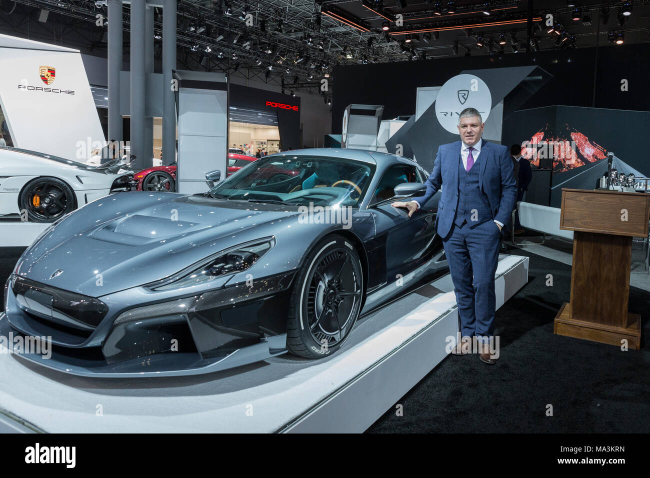 New York, NY - March 29, 2018: Head of sales Kresimir Coric presents ...