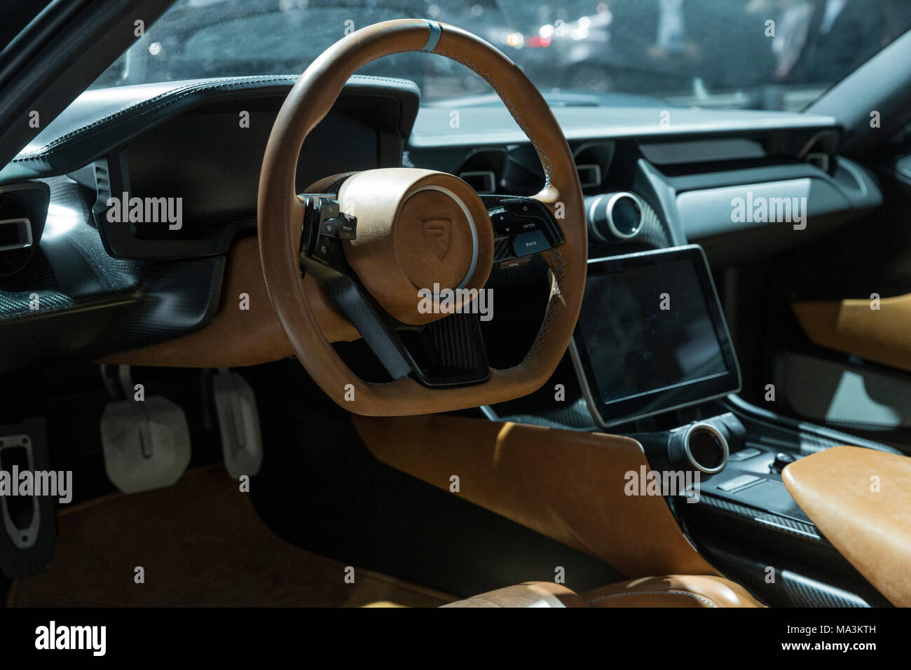 New York, NY - March 29, 2018: Rimac c two concept hyper car on display ...