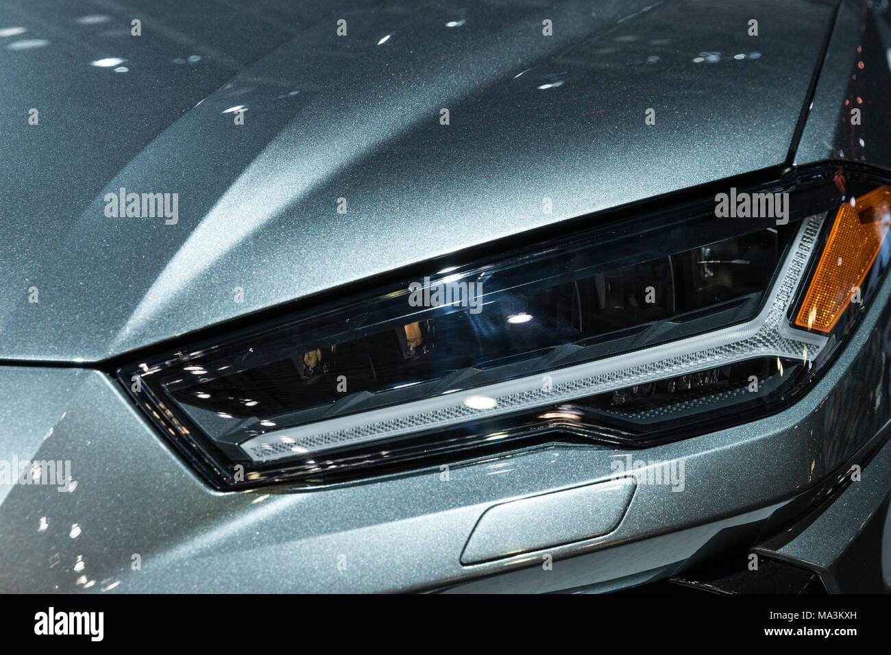 New York, NY - March 29, 2018: Lamborghini Urus SUV on display at 2018 ...