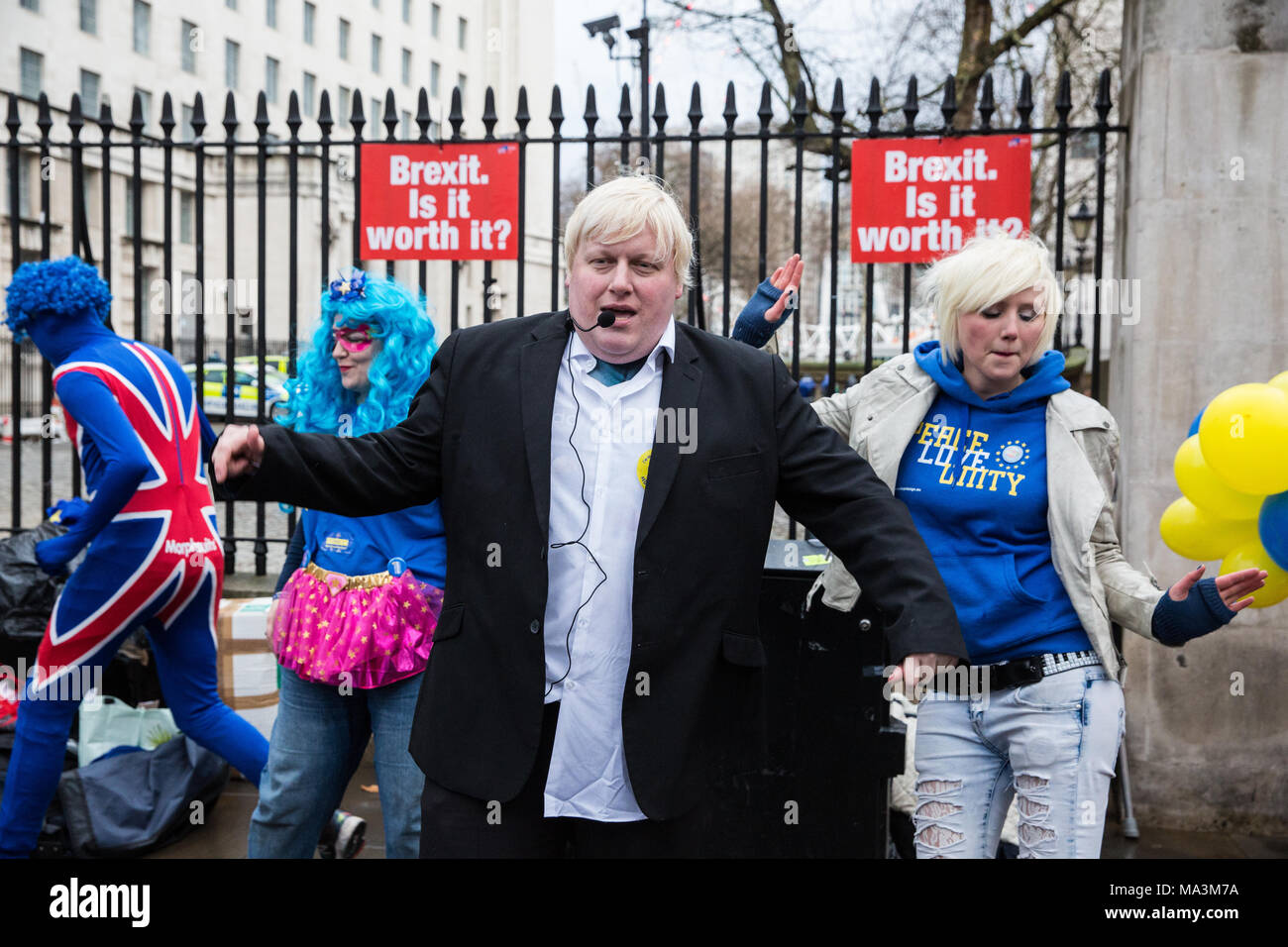 London, UK. 29th March, 2018. Pro-EU activists including Boris Johnson ...