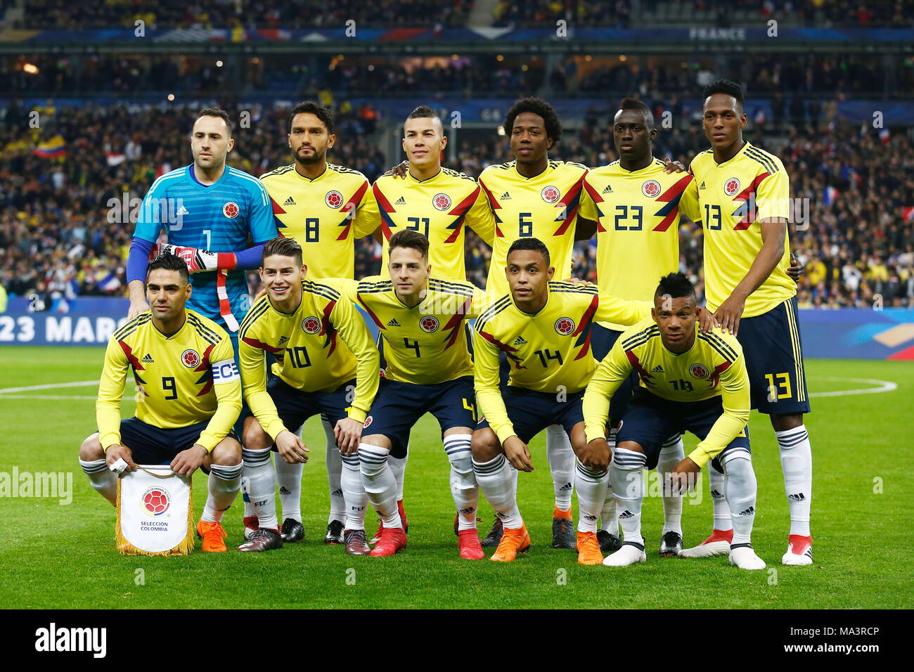 Saint-Denis, France. 23rd Mar, 2018. Colombia team group line-up (COL ...