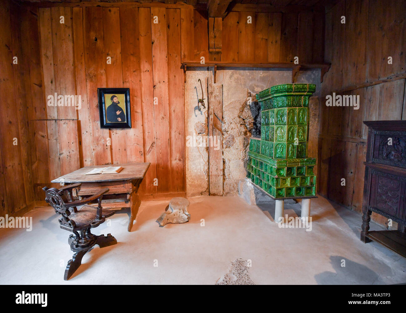 28 March 2018, Germany, Eisenach: The historic writing desk of Martin ...