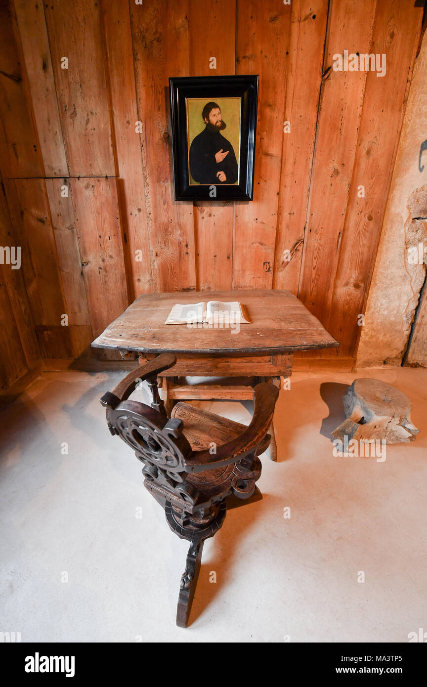28 March 2018, Germany, Eisenach: The historic writing desk of Martin ...