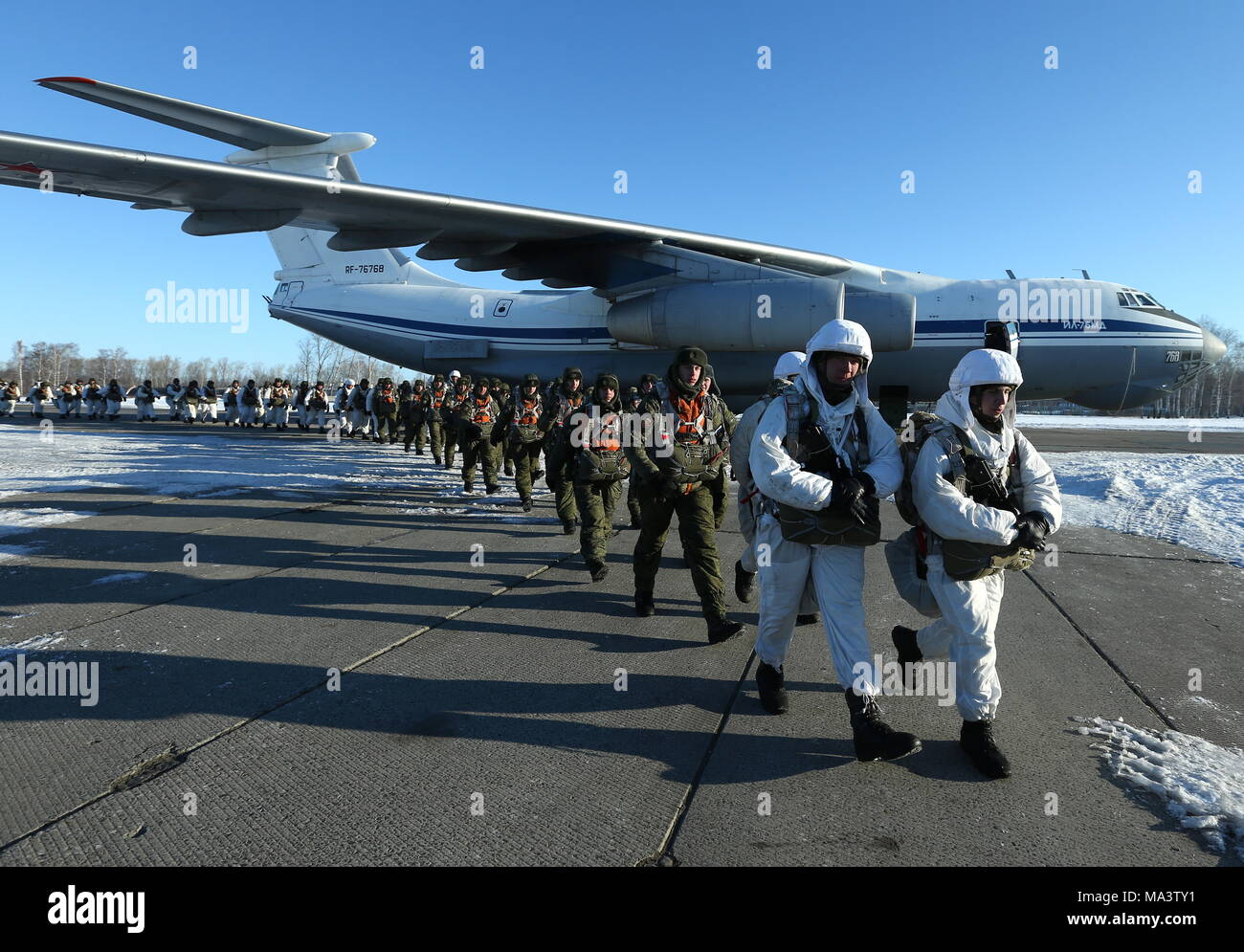 Russian Paratroopers March During Paratroopers High Resolution Stock ...