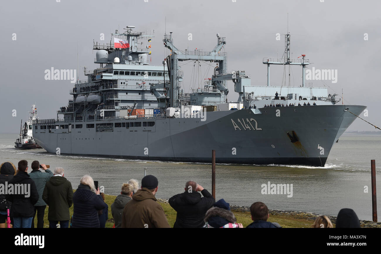 29 March 2018, Germany, Wilhelmshaven: The task force supply ship ...