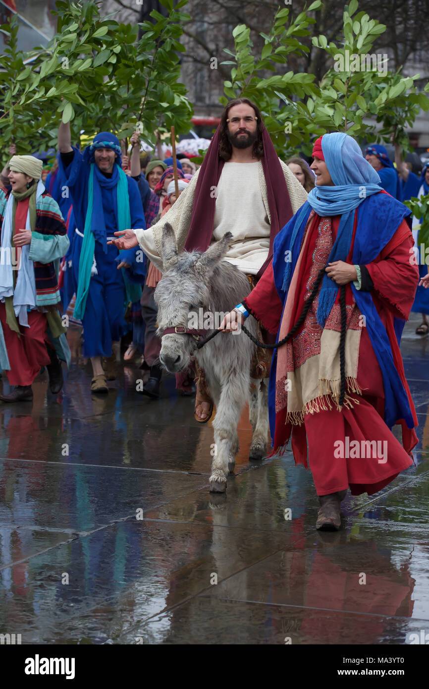 London,UK,30th March 2018,The Passion of Jesus took place in Trafalgar ...