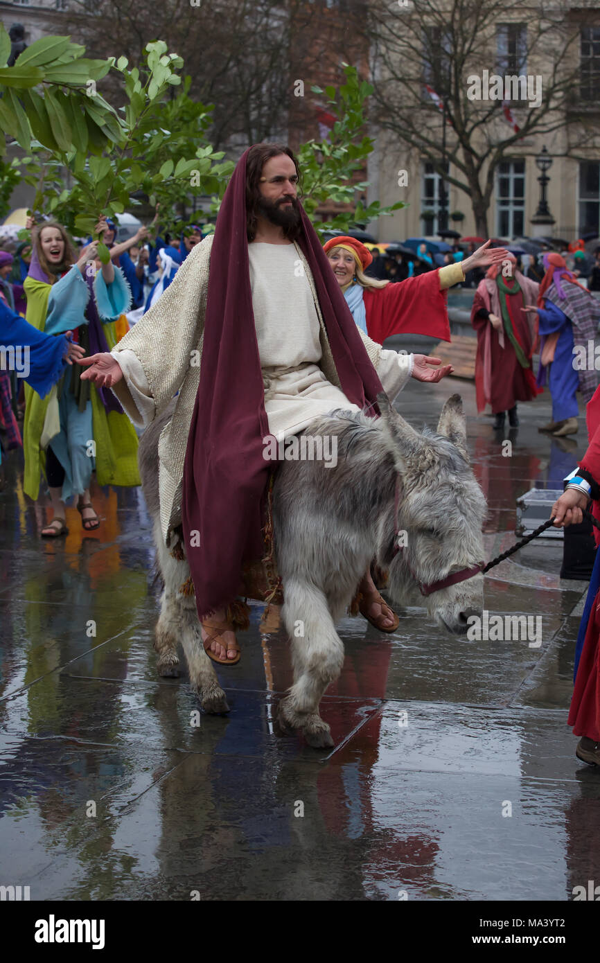London,UK,30th March 2018,The Passion of Jesus took place in Trafalgar ...