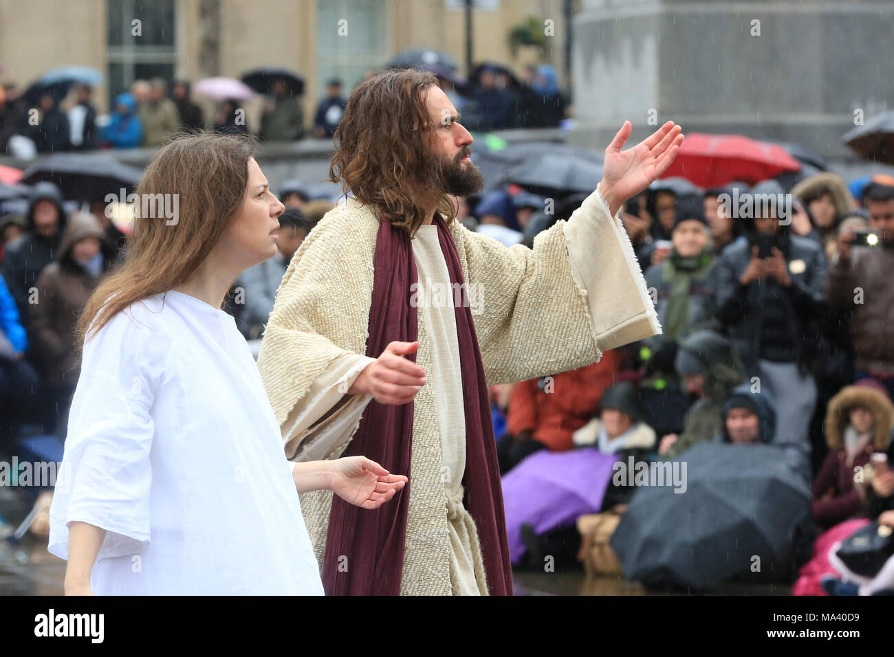 Trafalgar Square, London, 30th Mar 2018. Jesus and Maria Magdalena ...