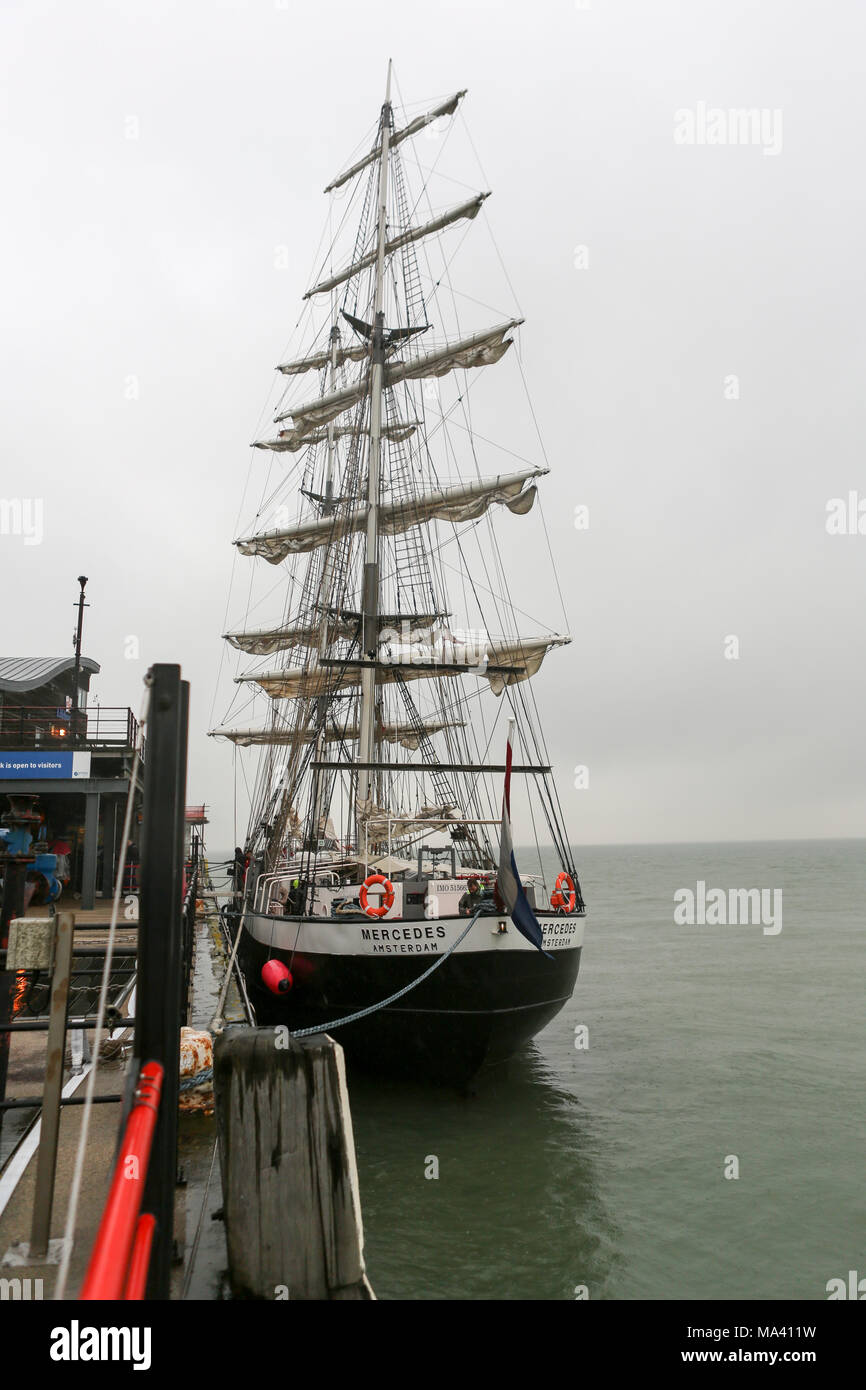 Southend-on-Sea, UK. 30th March 2018. Dutch tall ship Mercedes visits ...