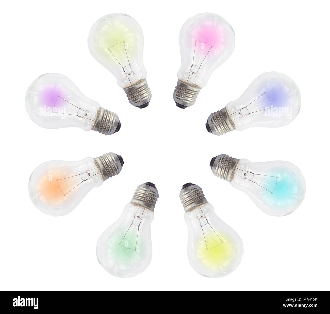 light bulb set in colors isolated on white Stock Photo - Alamy