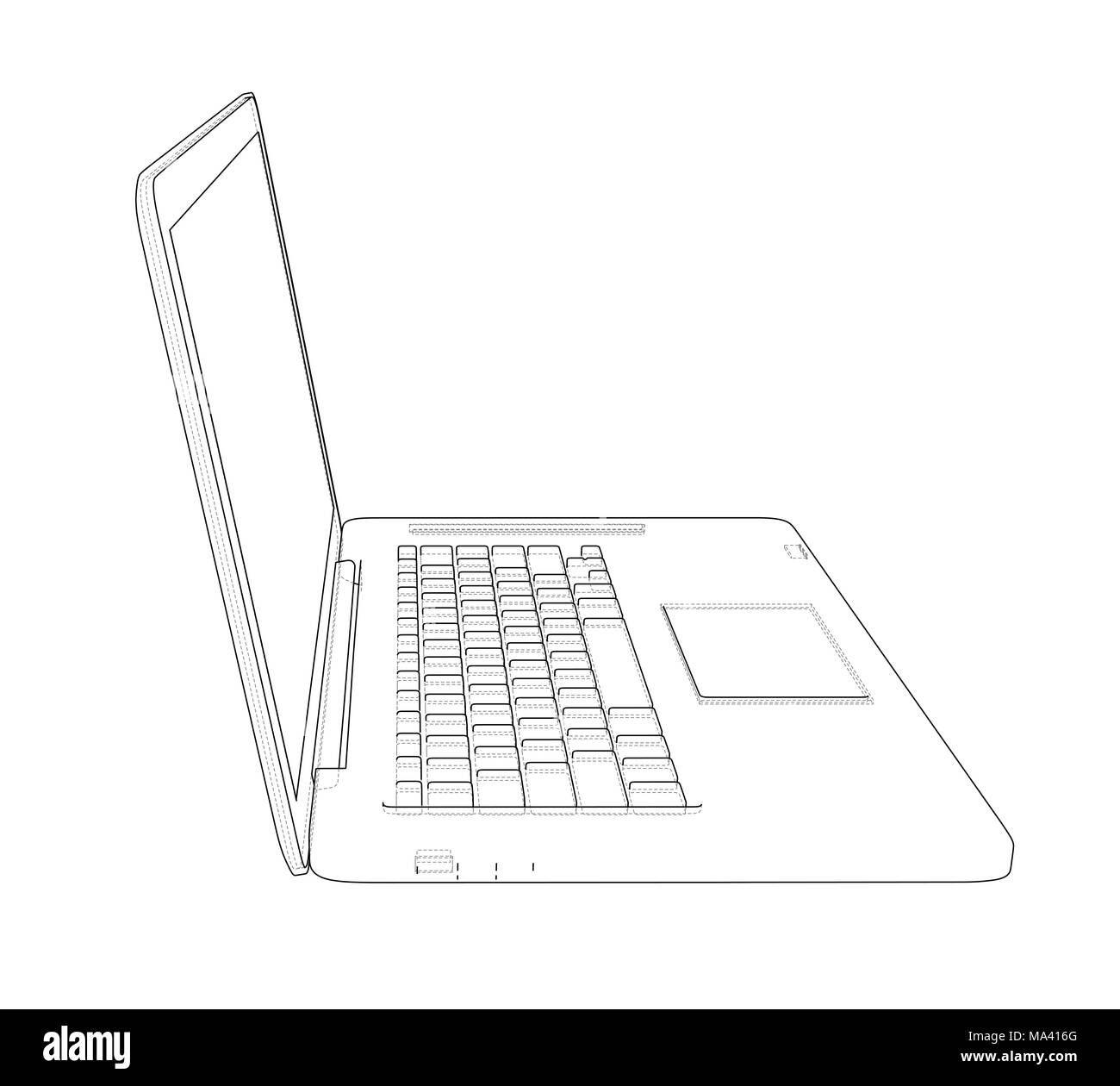 Laptop sketch. 3d illustration. Wire-frame style. Technology concept ...