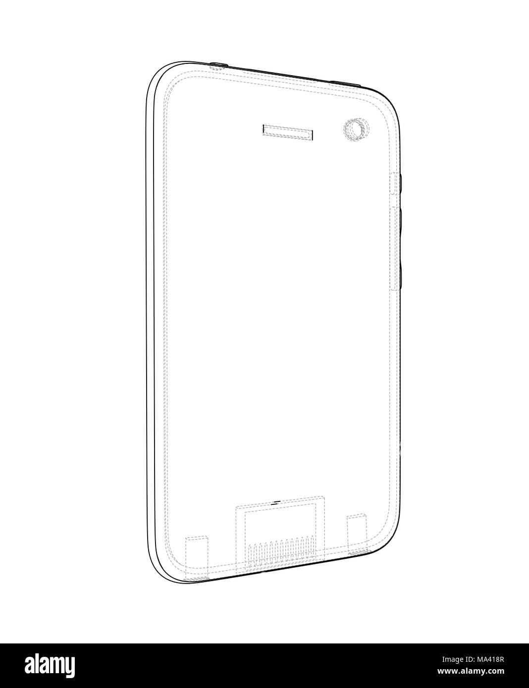 Sketch of mobile phone. 3d illustration. Wire-frame style Stock Photo ...