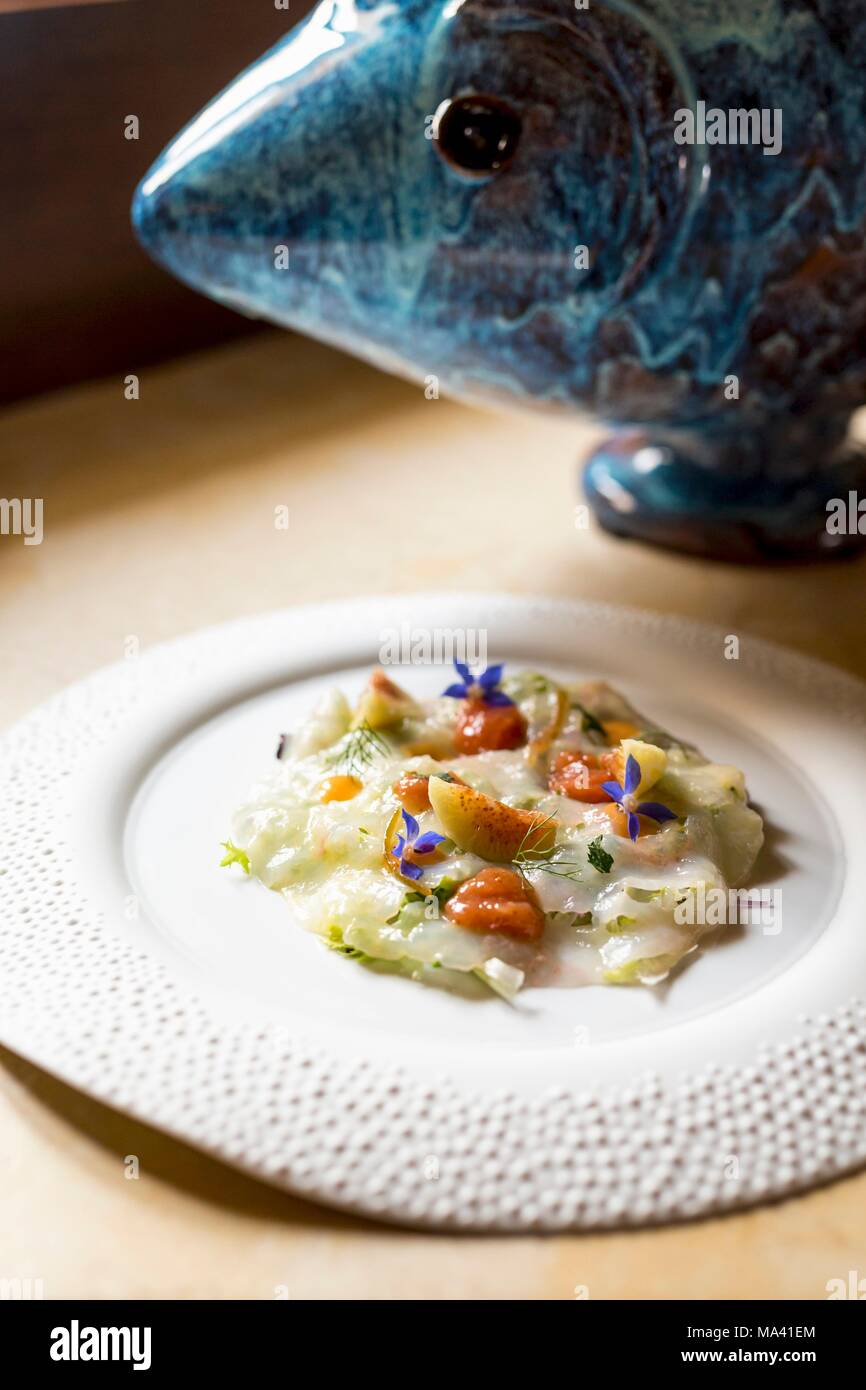 Monastero Santa Rosa: Scampi carpaccio with fig chutney, Amalfi coast ...
