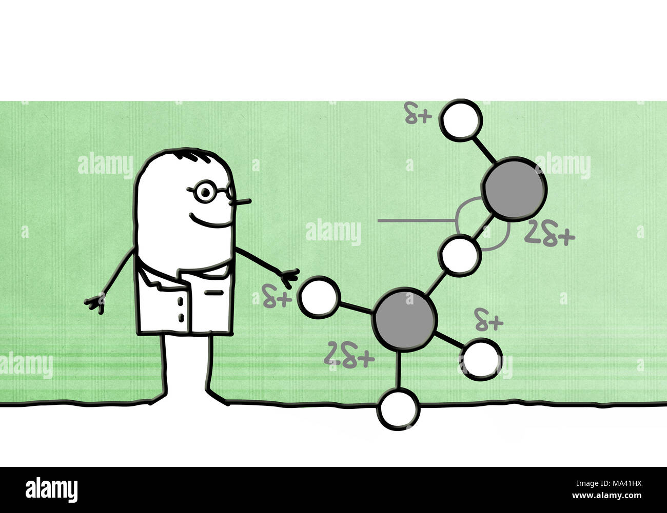 Cartoon scientist with molecule Stock Photo - Alamy