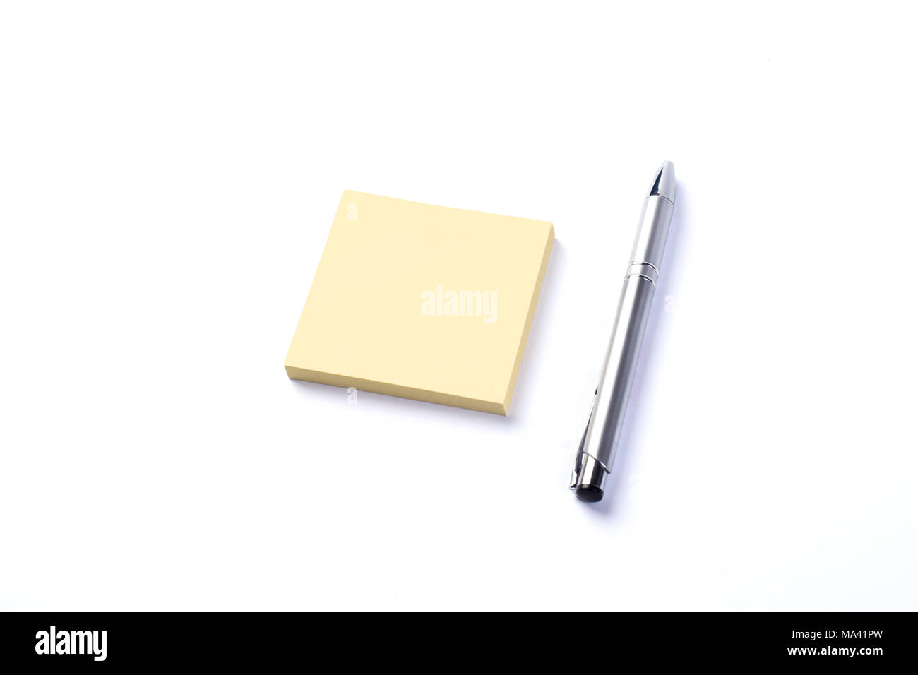 Sticky notes with pen on whitebackground ready for separation Stock ...