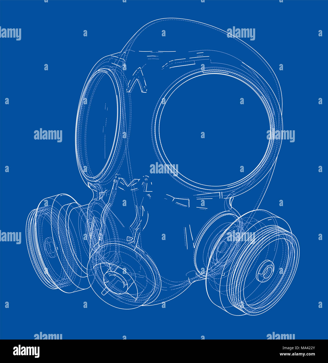Gas mask on blue background. 3d illustration. Wire-frame style Stock ...