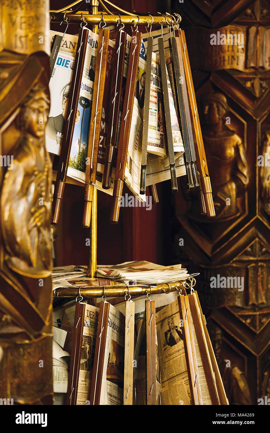 Viennese coffee houses, newspaper racks at Café Landtmann, Vienna Stock ...