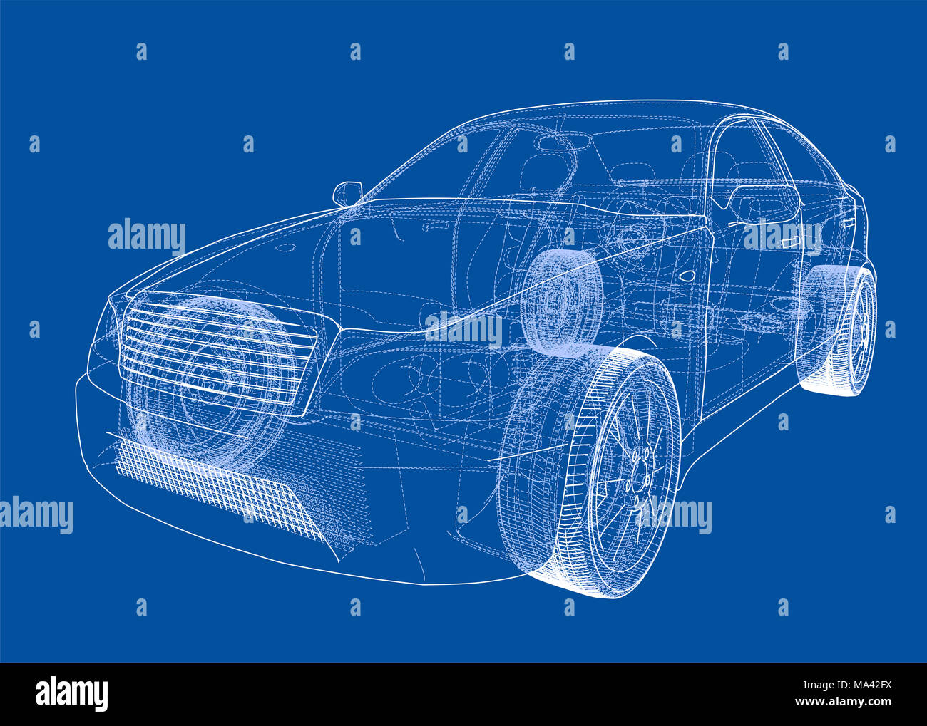 Concept car outline. 3d illustration. Wire-frame style Stock Photo - Alamy