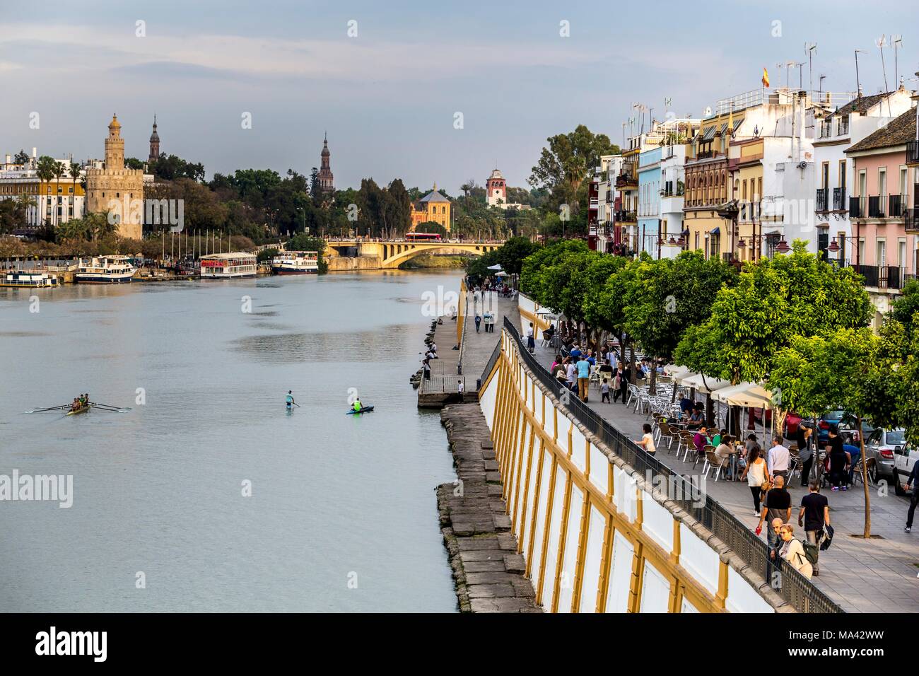The view from the Puente de Isabel II bridge in Sevilla, Andalusia ...